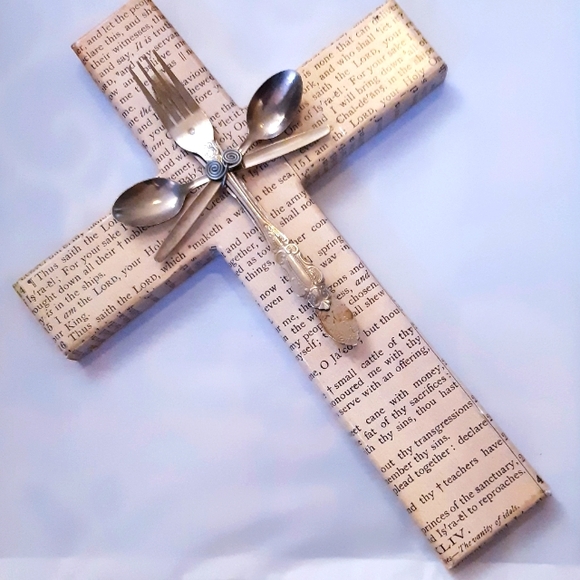 Hand Crafted | Accents | Wooden Silverware Cross Home Wall Hanging ...